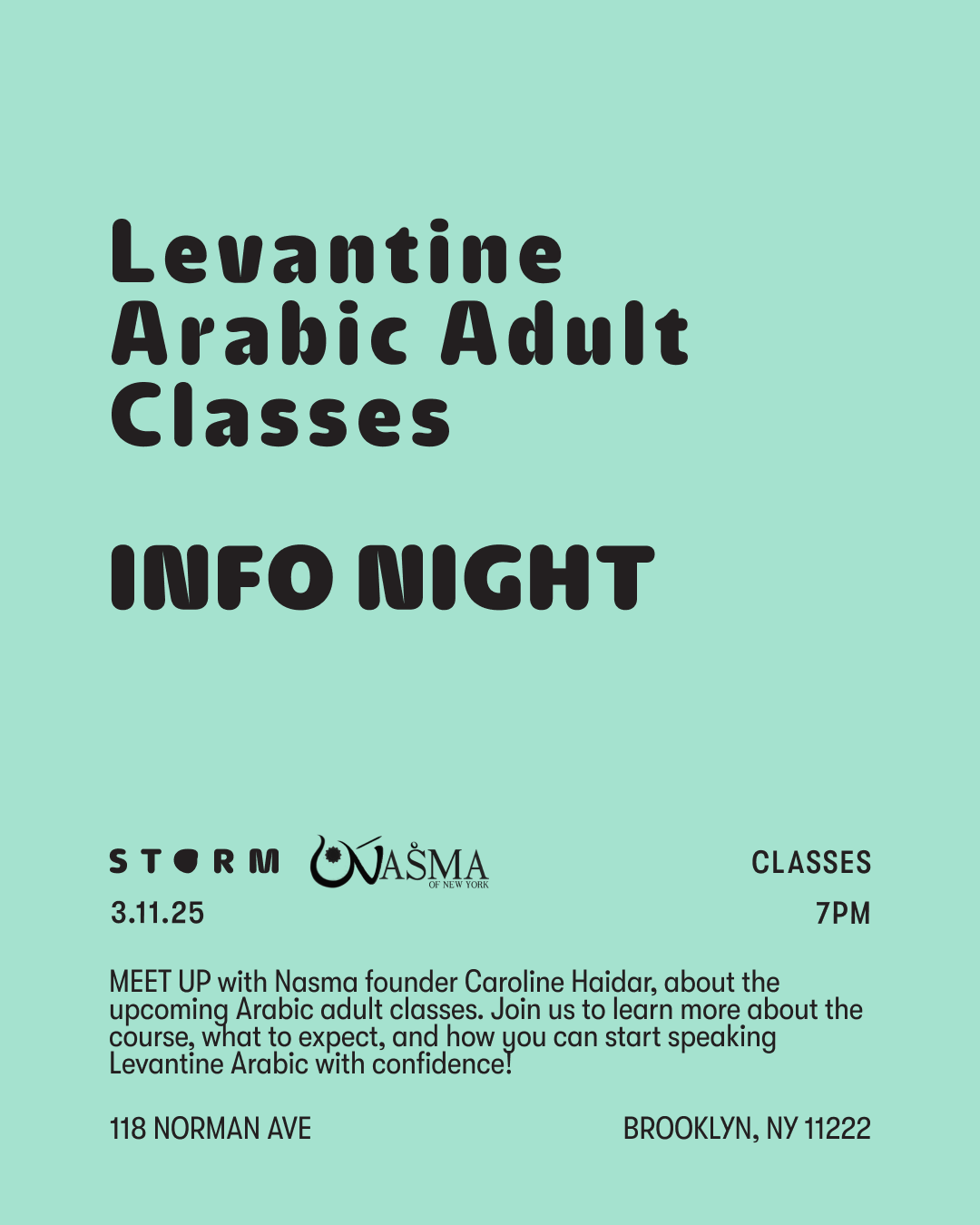 MAR 11 • Levantine Arabic Adult Classes INFO NIGHT – STORM books & candy
